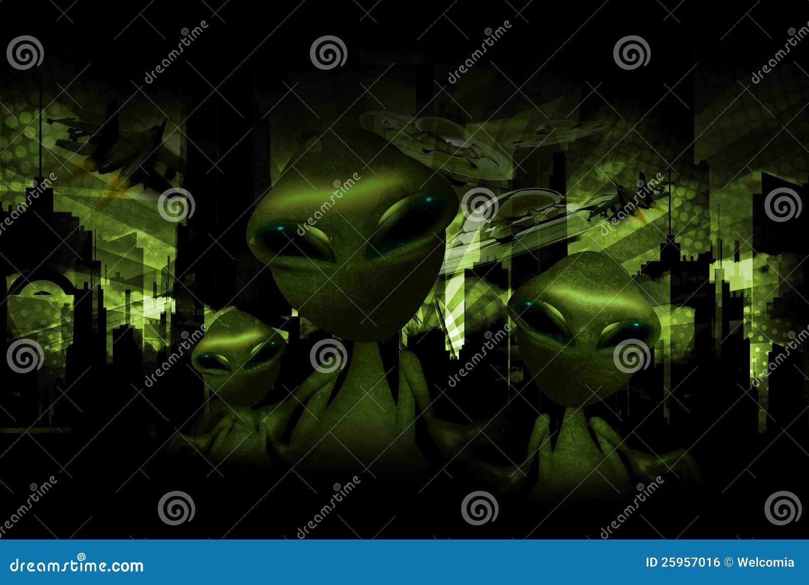 Aliens Invasion Theme stock illustration. Illustration of skyscraper ...