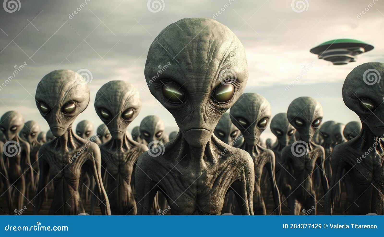 Aliens with Large Eyes and Unique Features Gathered Together AI Stock ...