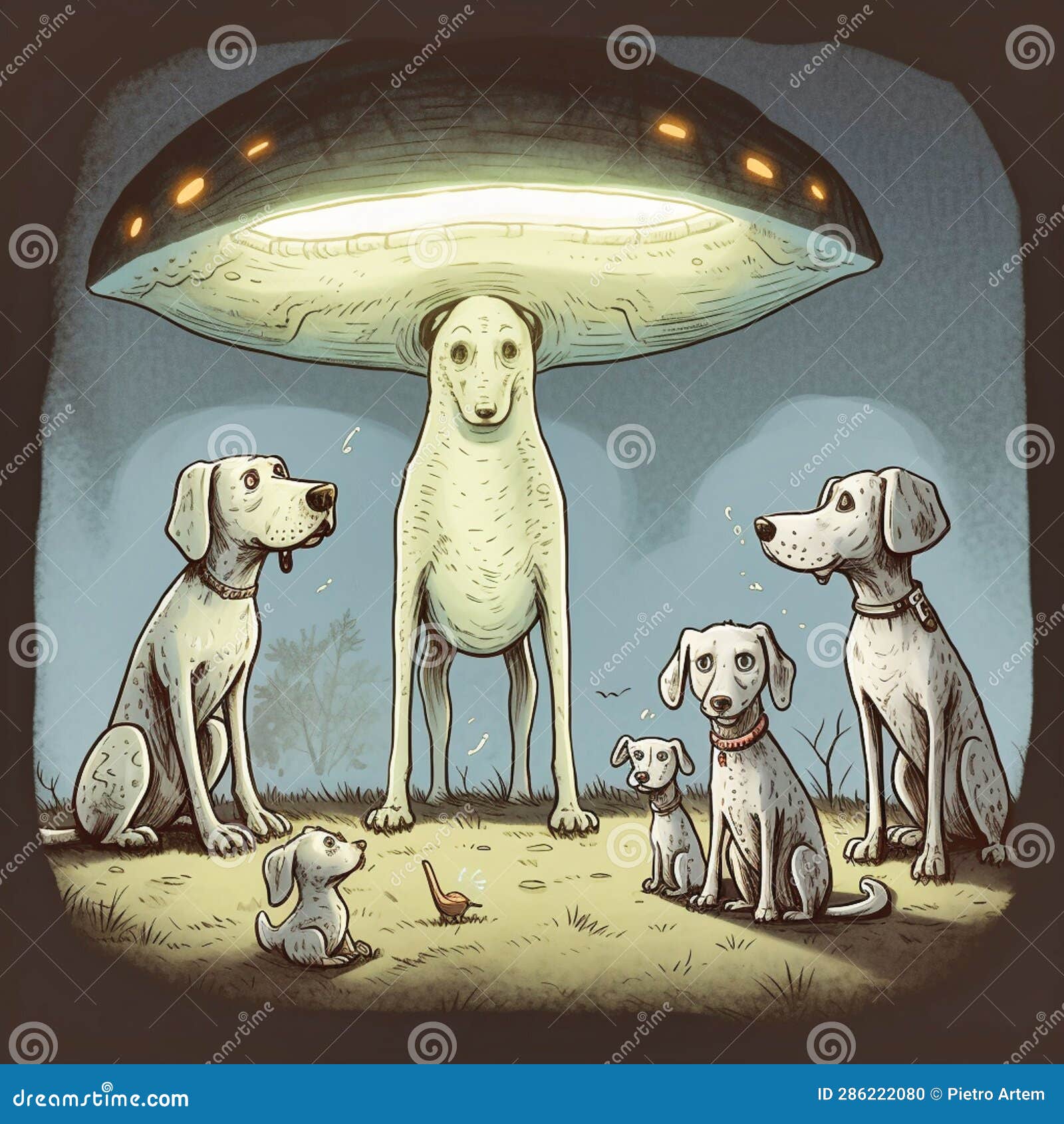 The Aliens Look at the Dog Strangely. Generative AI Stock Illustration ...