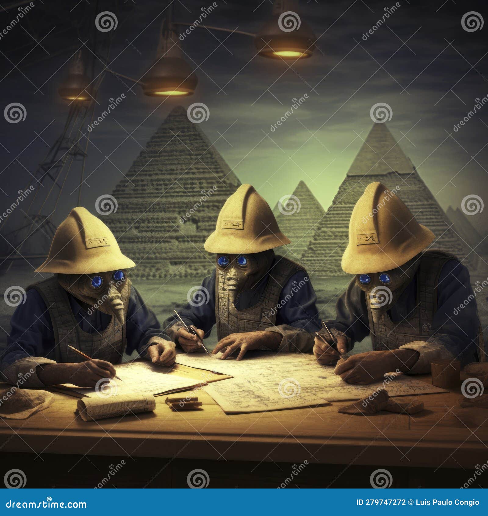 Aliens Building the Pyramids Stock Illustration - Illustration of ...