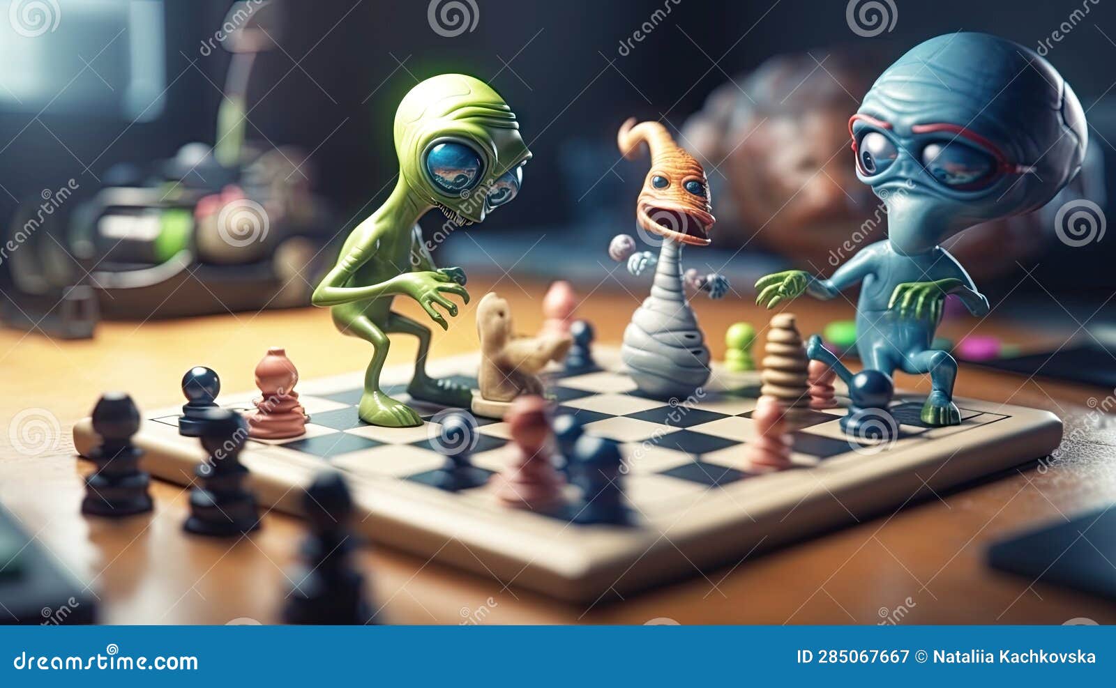 Aliens Playing Soccer On A Futuristic, Otherworldly Field Stock ...