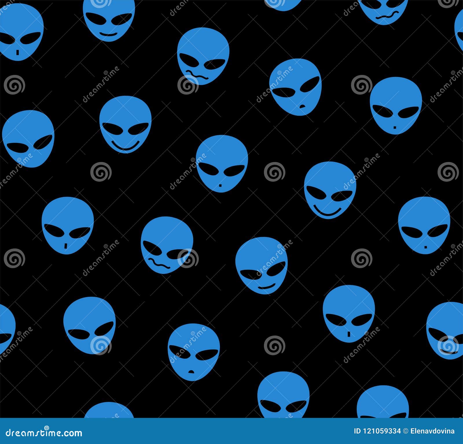 Aliens, Seamless Pattern, Black, Blue, Different Emotions, Vector ...
