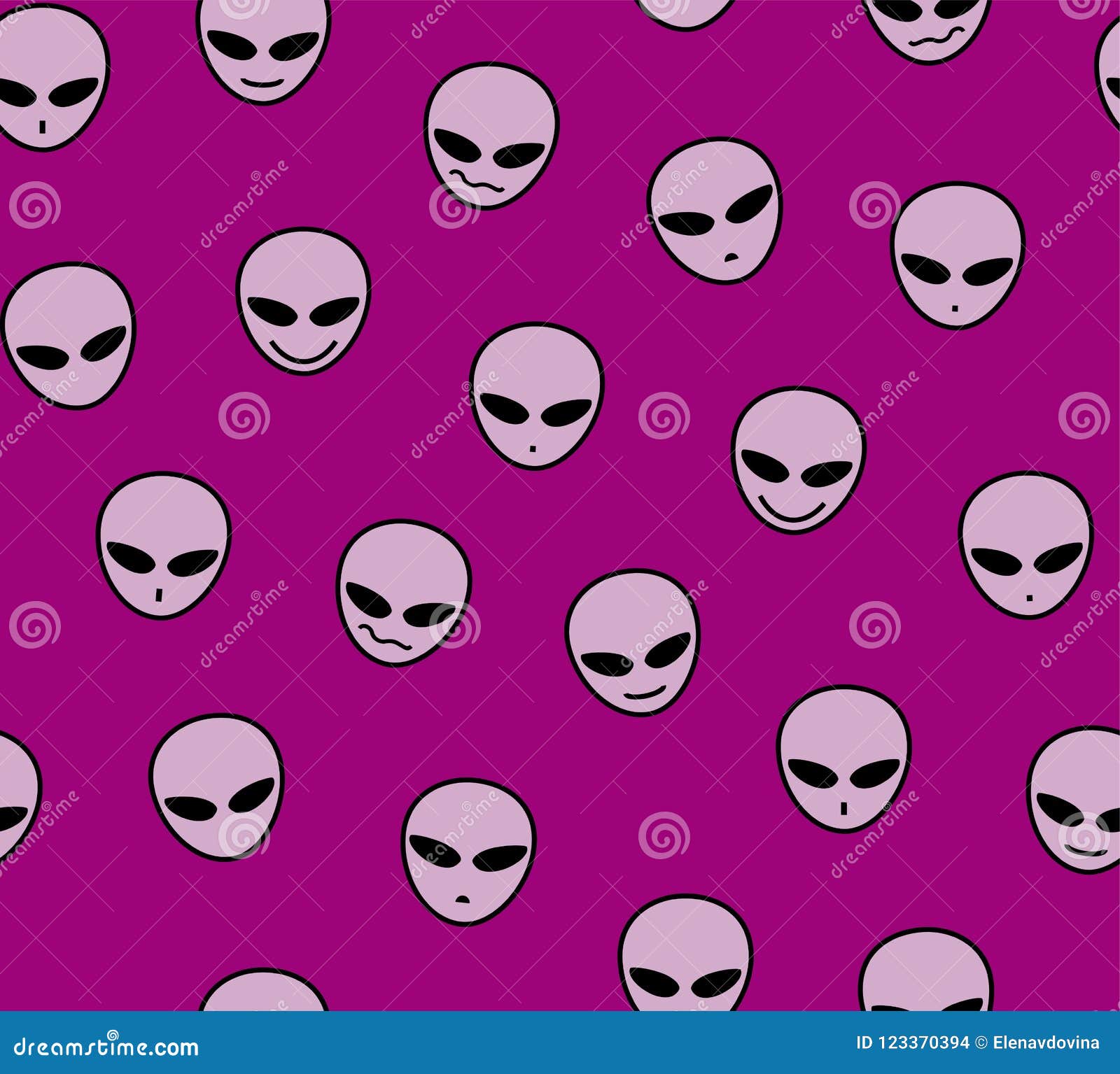 Aliens, Seamless Pattern, Purple, Color, Different Emotions, Vector ...