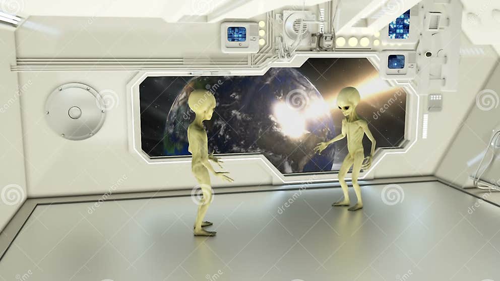 Aliens on a Spaceship Arguing on Background Exploding Planet Earth ...