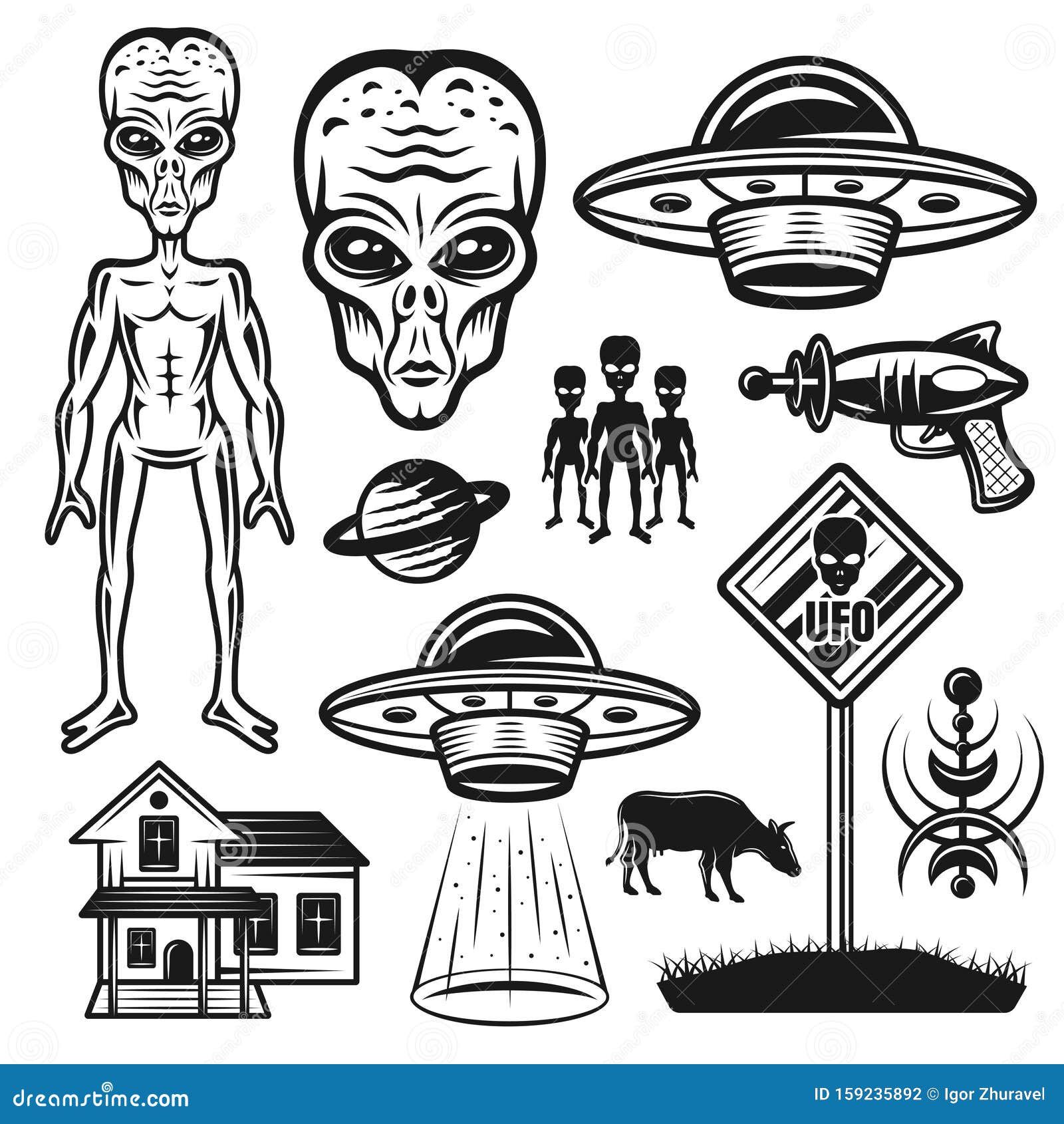 Aliens and Ufo Set of Vector Objects or Elements Stock Vector ...