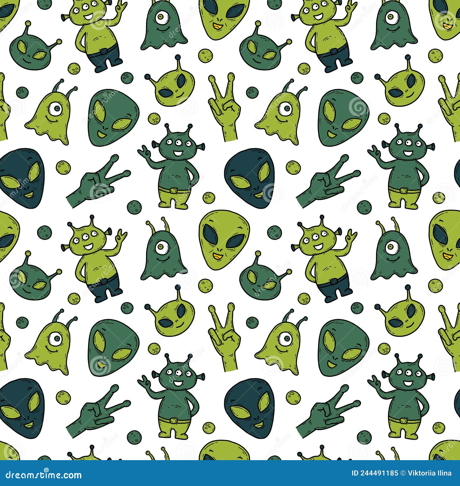 Aliens, Unidentified Flying Object UFO Vector Doodle Stickers Set ...