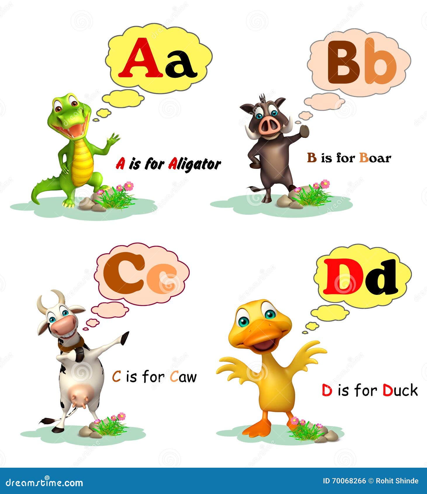 Aligator, Boar, Caw And Duck With Alphabate Royalty-Free Cartoon ...