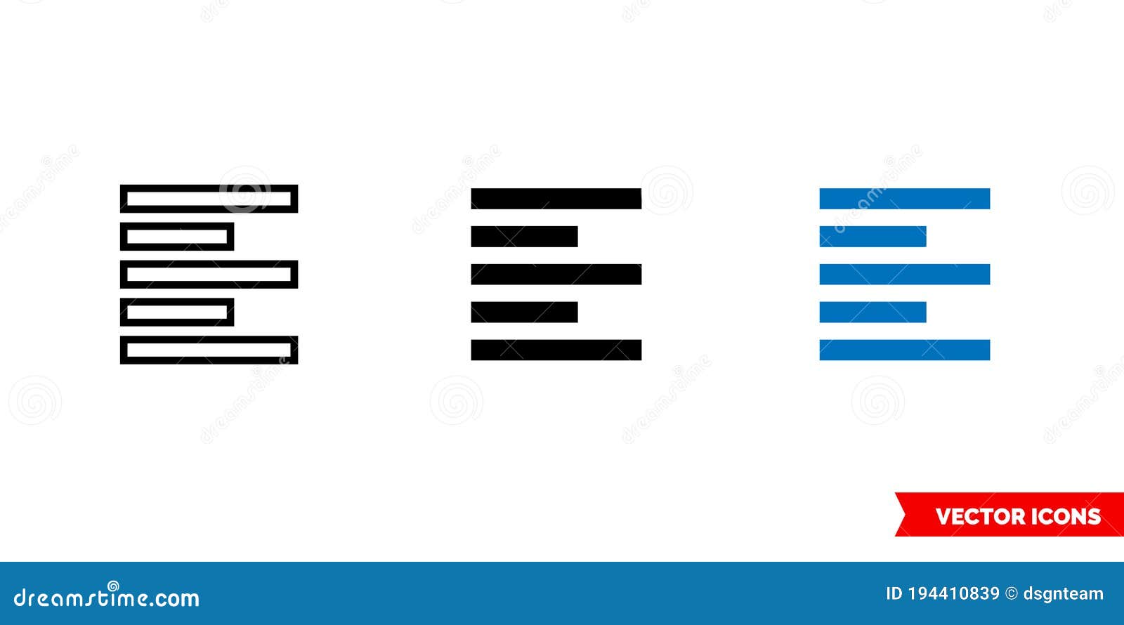 Align Left Icon of 3 Types Color, Black and White, Outline. Isolated ...