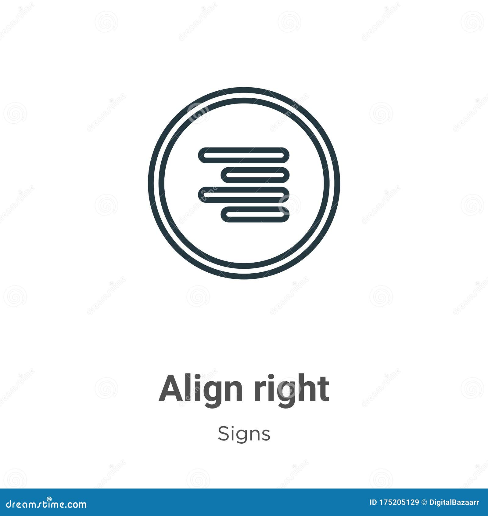 Align Right Outline Vector Icon. Thin Line Black Align Right Icon, Flat ...