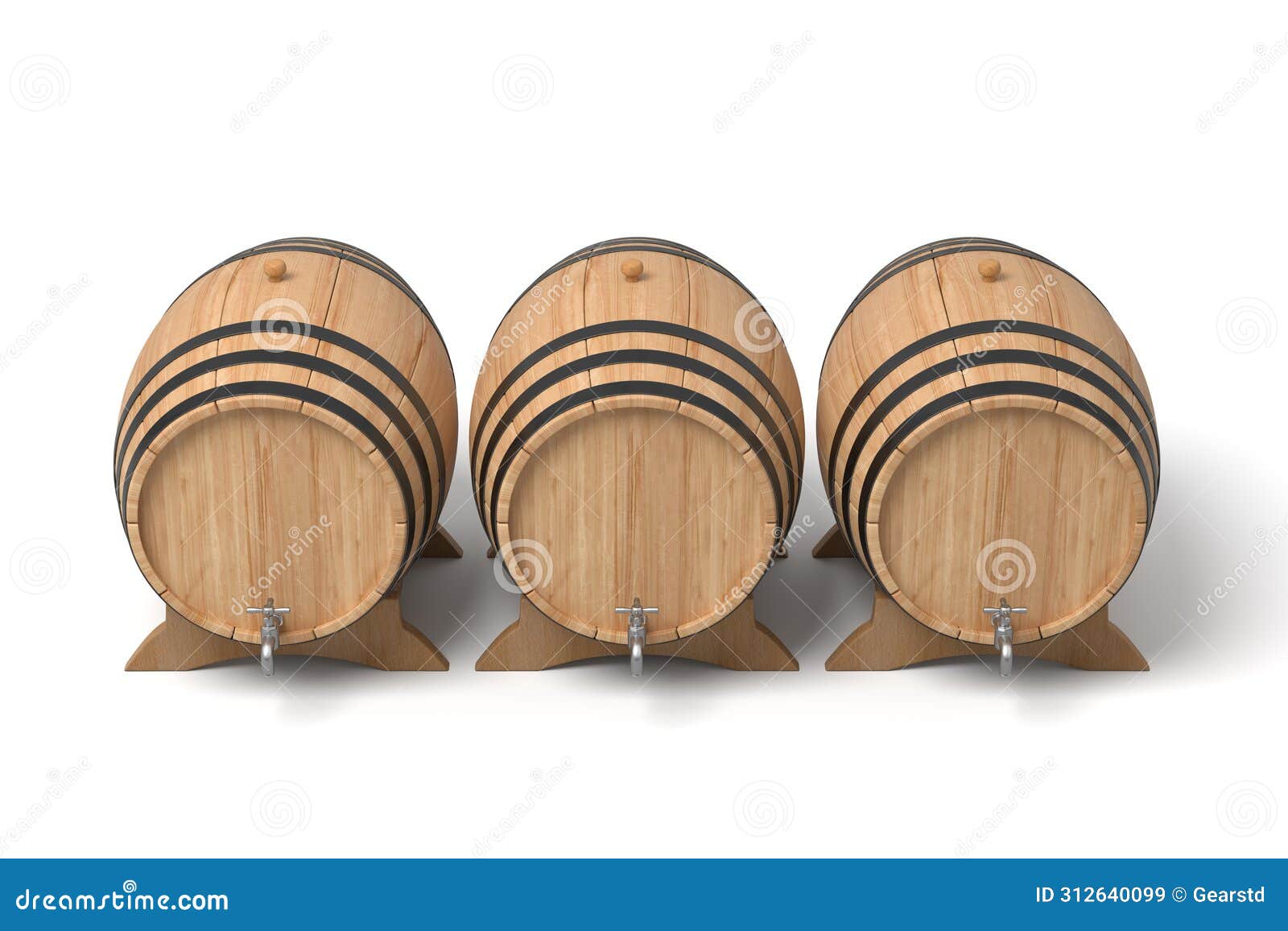 Aligned Oak Barrels With Shadows And Taps Stock Image Image Of Robust Craftsmanship 312640099