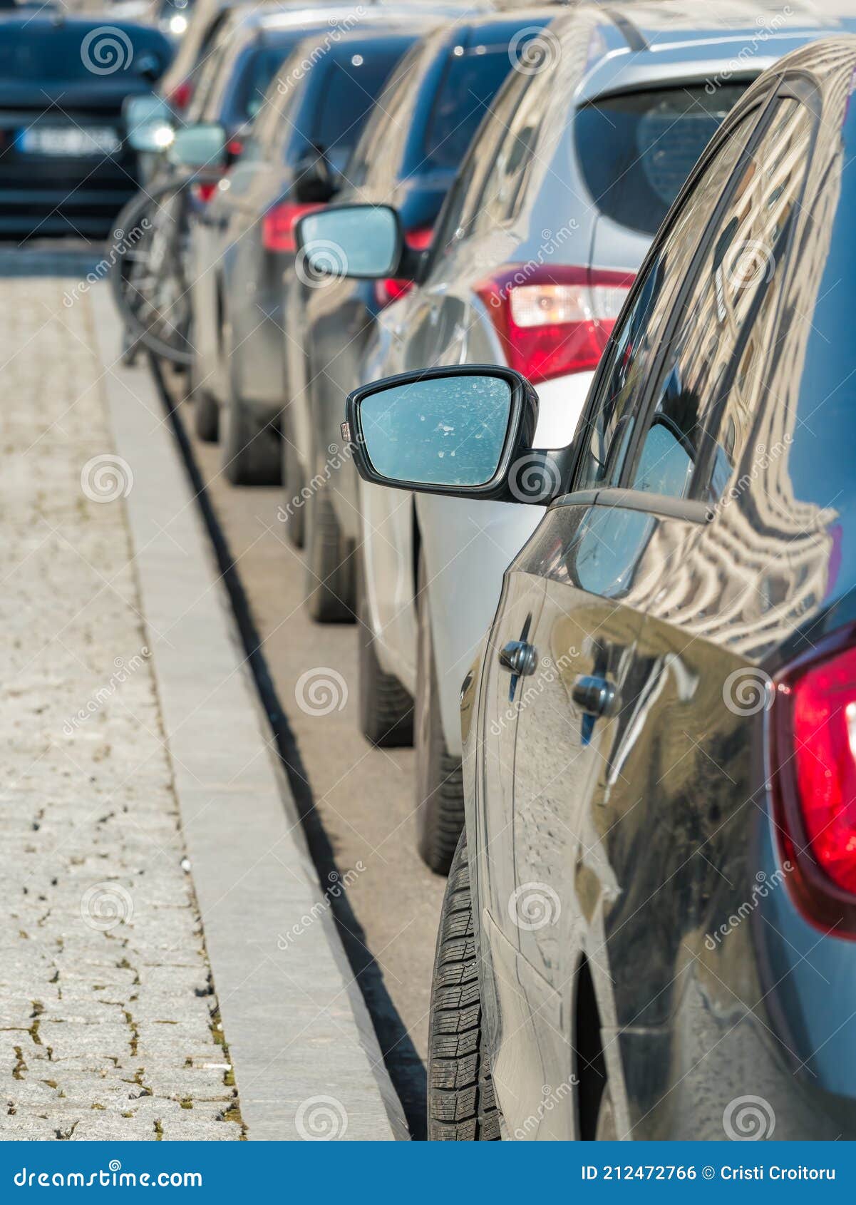 Aligned Parallel Parked Cars on the Side of the Street or Road Stock ...