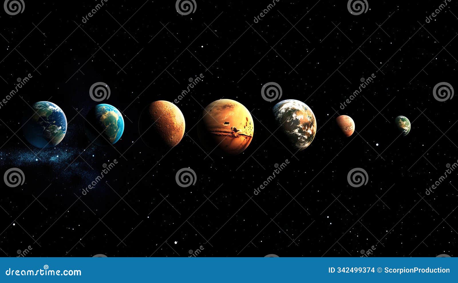 Aligned Planets in Space, Planetary System Illustration Stock ...