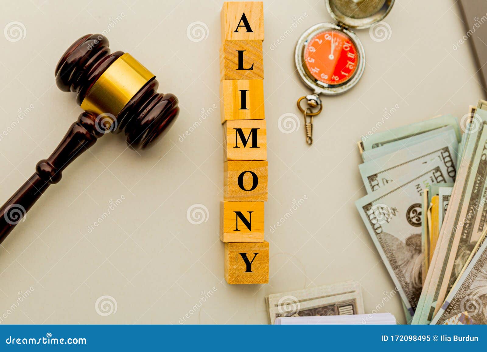 Alimoney Document on the Tablet and Wooden Gavel. Stock Image - Image ...
