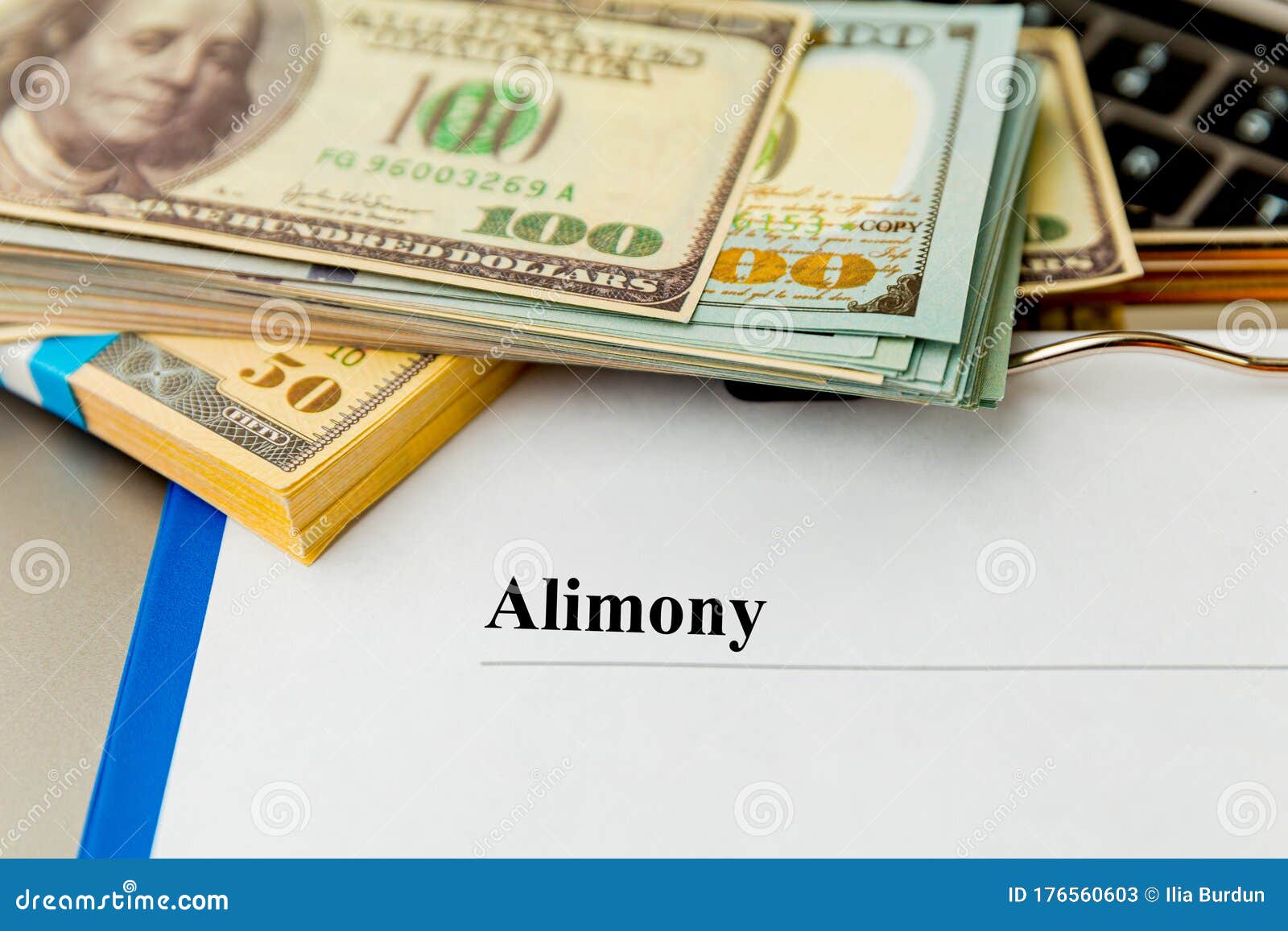 Alimony Statement Empty Document on the Table and Money Isolated. Stock ...