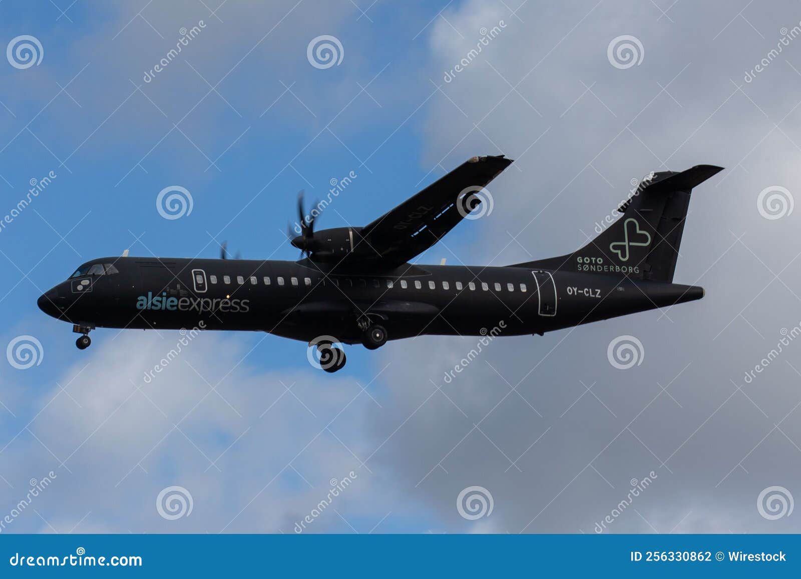 Alise Airways Express ATR 72-500 Isolated in the Air with Clouds in the ...
