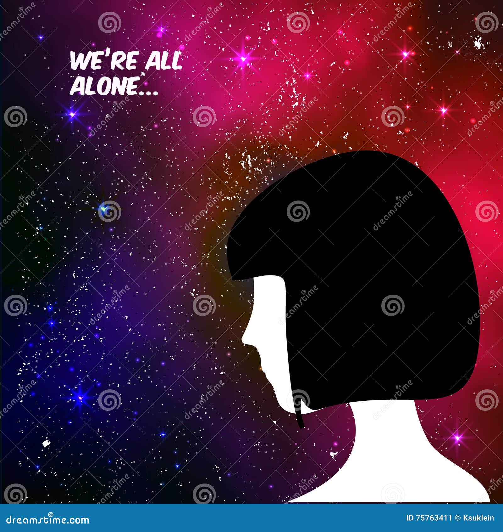 We are All Alone Concept Illustration. Human Head on Galaxy Space ...