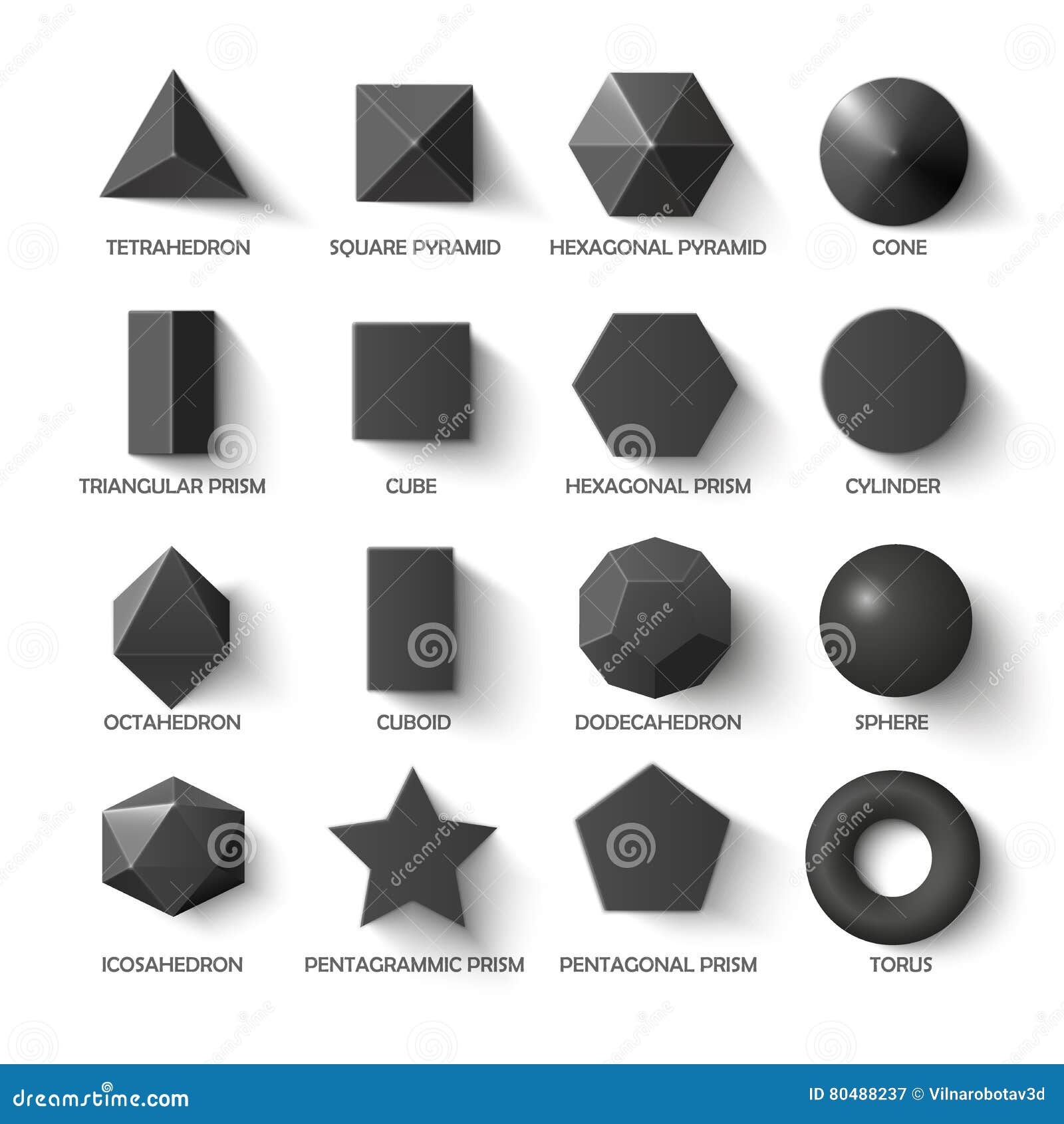 All Basic 3d Shapes Template in Dark. Stock Vector - Illustration of ...
