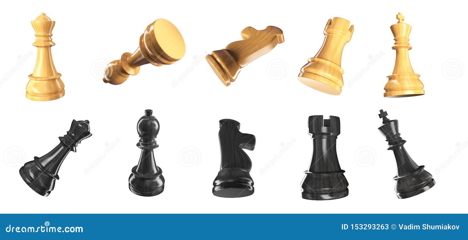 All Chess Pieces 3D Render Illustration Isolated on White Background ...