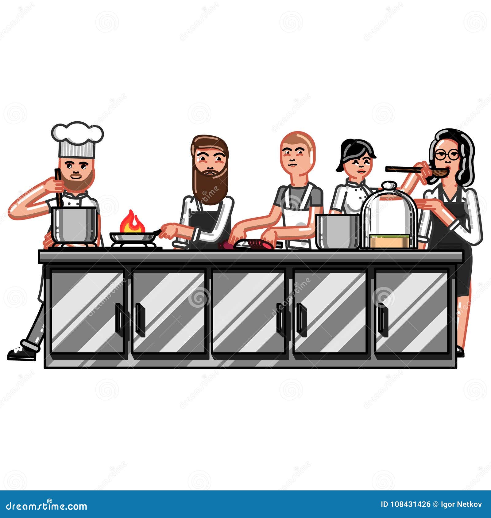 All Chiefs Crew Working on Kitchen Stock Vector - Illustration of ...