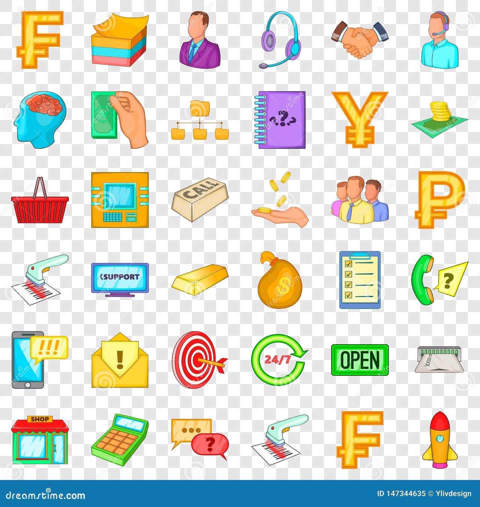 All Day Work Icons Set, Cartoon Style Stock Vector - Illustration of ...