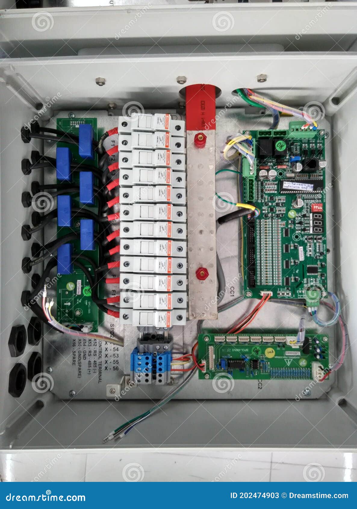 Circuit Box with Wiring and Other Elements Stock Image - Image of ...