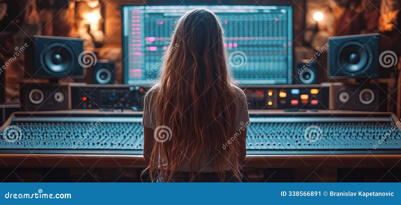 An All-female Recording Studio Features a Sound Engineer Working at a ...