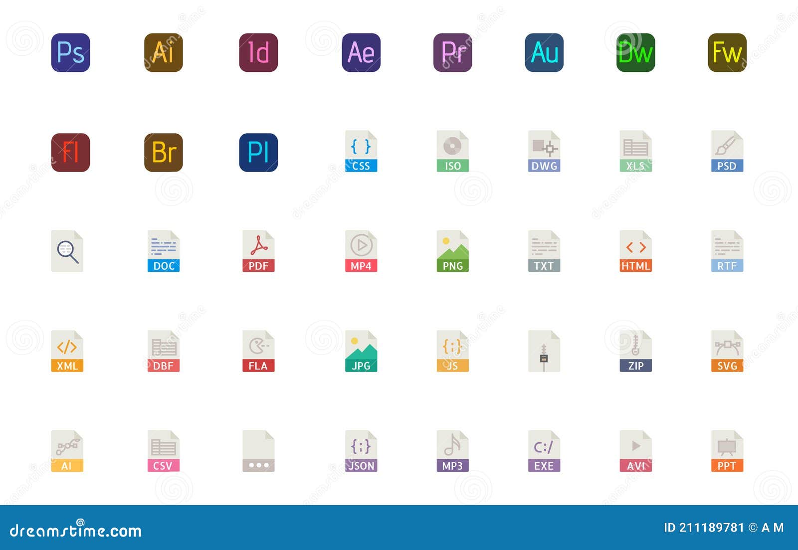 All File Types Icon You Need, All Adobe Programes, Avi, Mb3, Mb4, Html ...