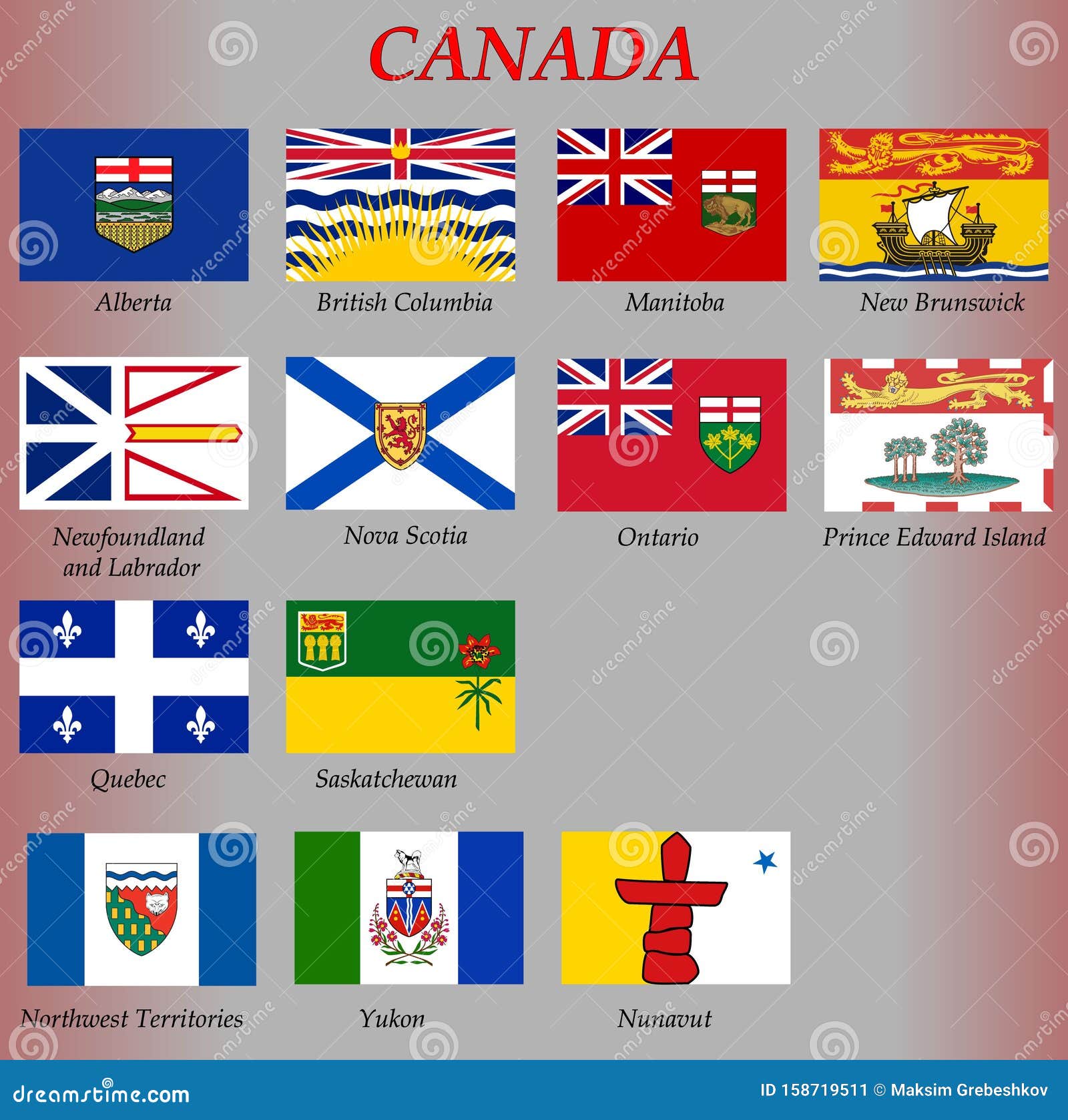 All Flags of the Canada Regions Stock Illustration - Illustration of ...