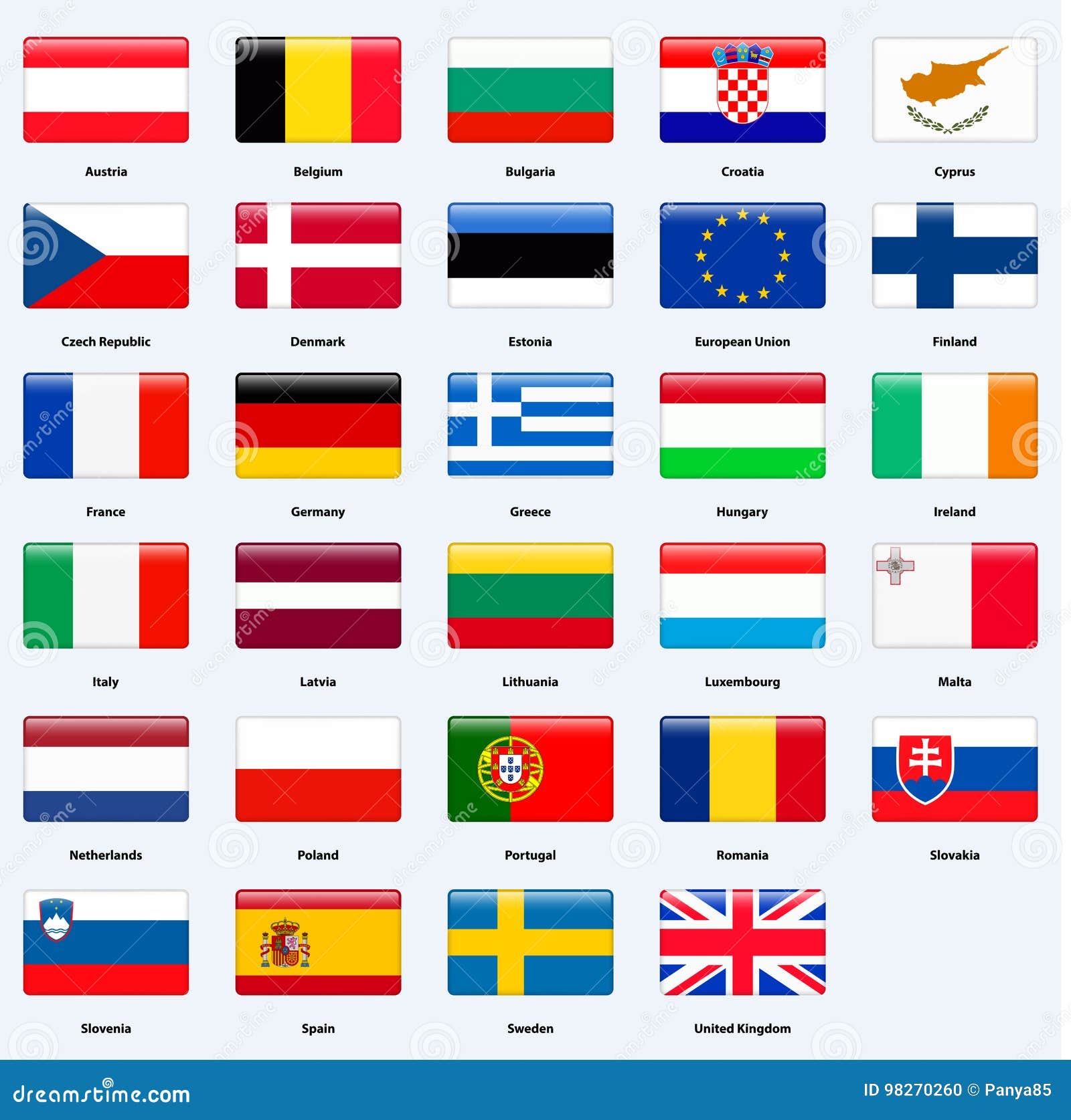 All Flags of the Countries of the European Union. Rectangle Glossy ...