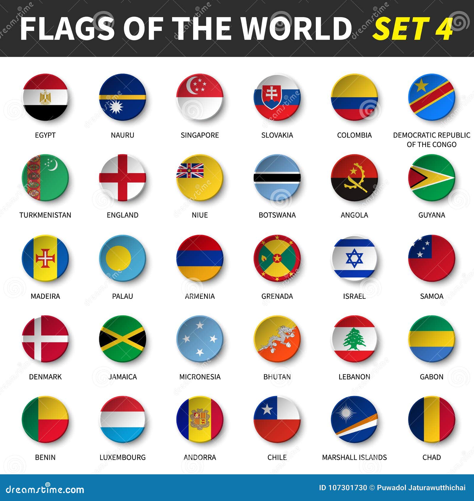 All Flags Of The World Set 4 . Circle And Concave Design Vector ...