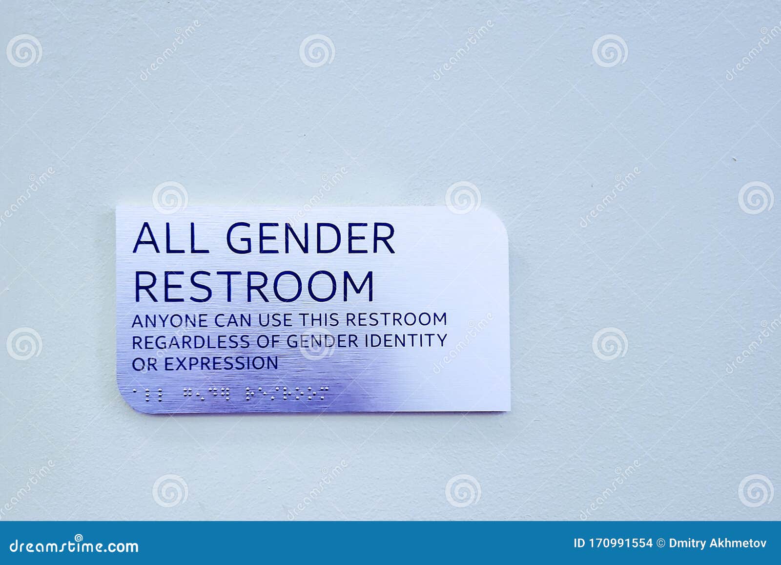 `All Gender Restroom` Silver Sign on a Blue Wall Stock Photo - Image of ...