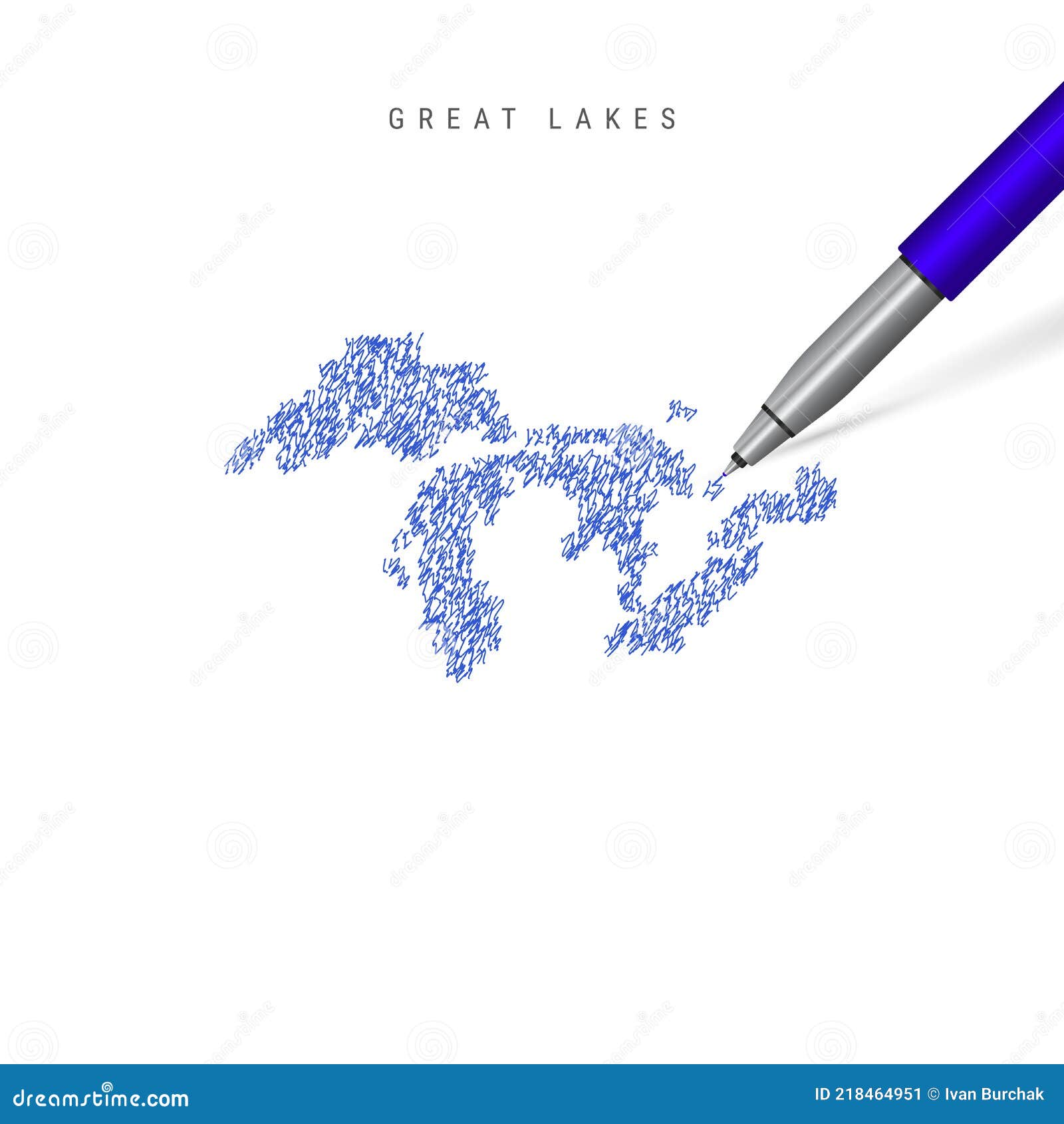 All The Great Lakes Sketch Scribble Map Isolated On White Background ...