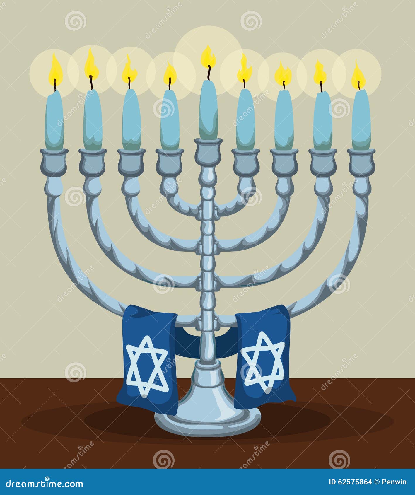 All Lighted Chanukiah with Blue Tangled Scarf, Vector Illustration ...