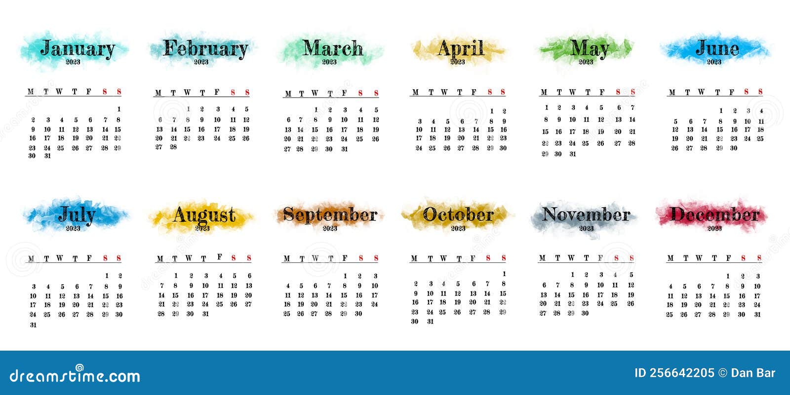 Set Of 12 Months Calendar 2021 A4 Format For Print. Calendar Design ...