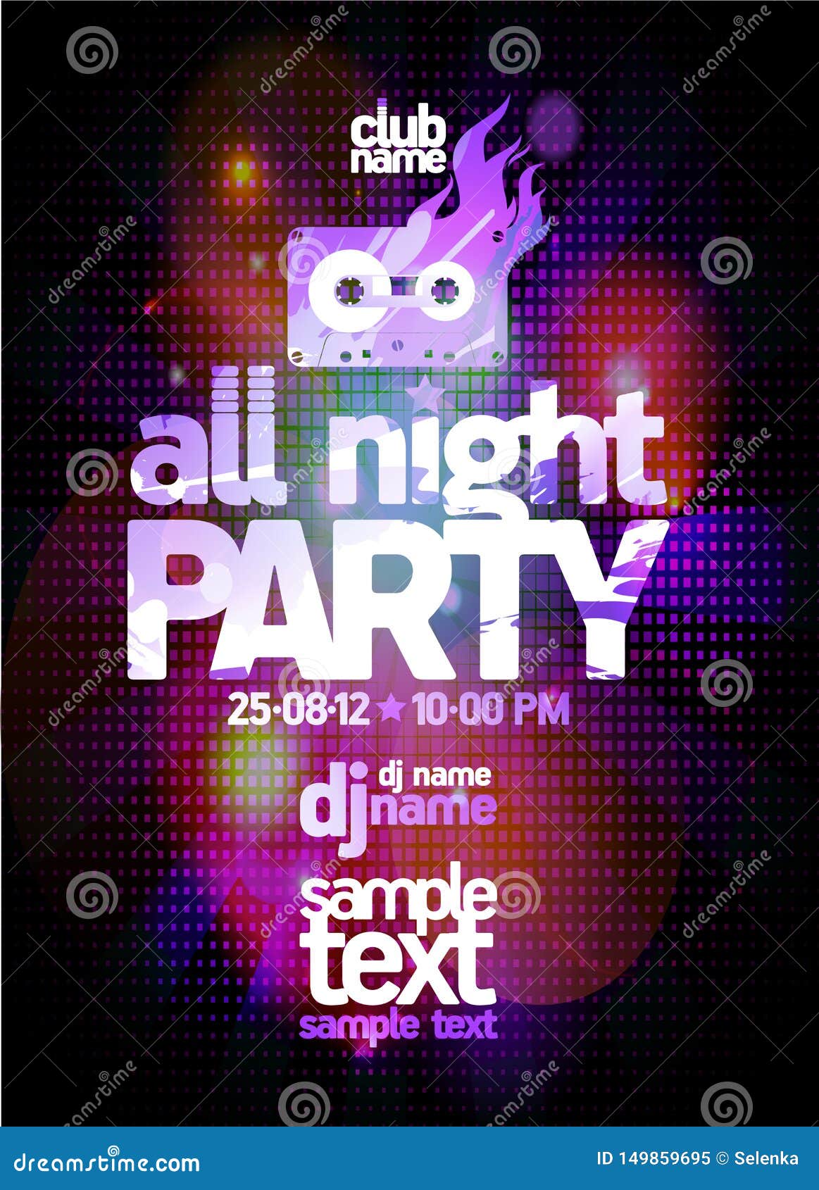 All Night Party Poster Design Concept with Place for Text Stock Vector ...
