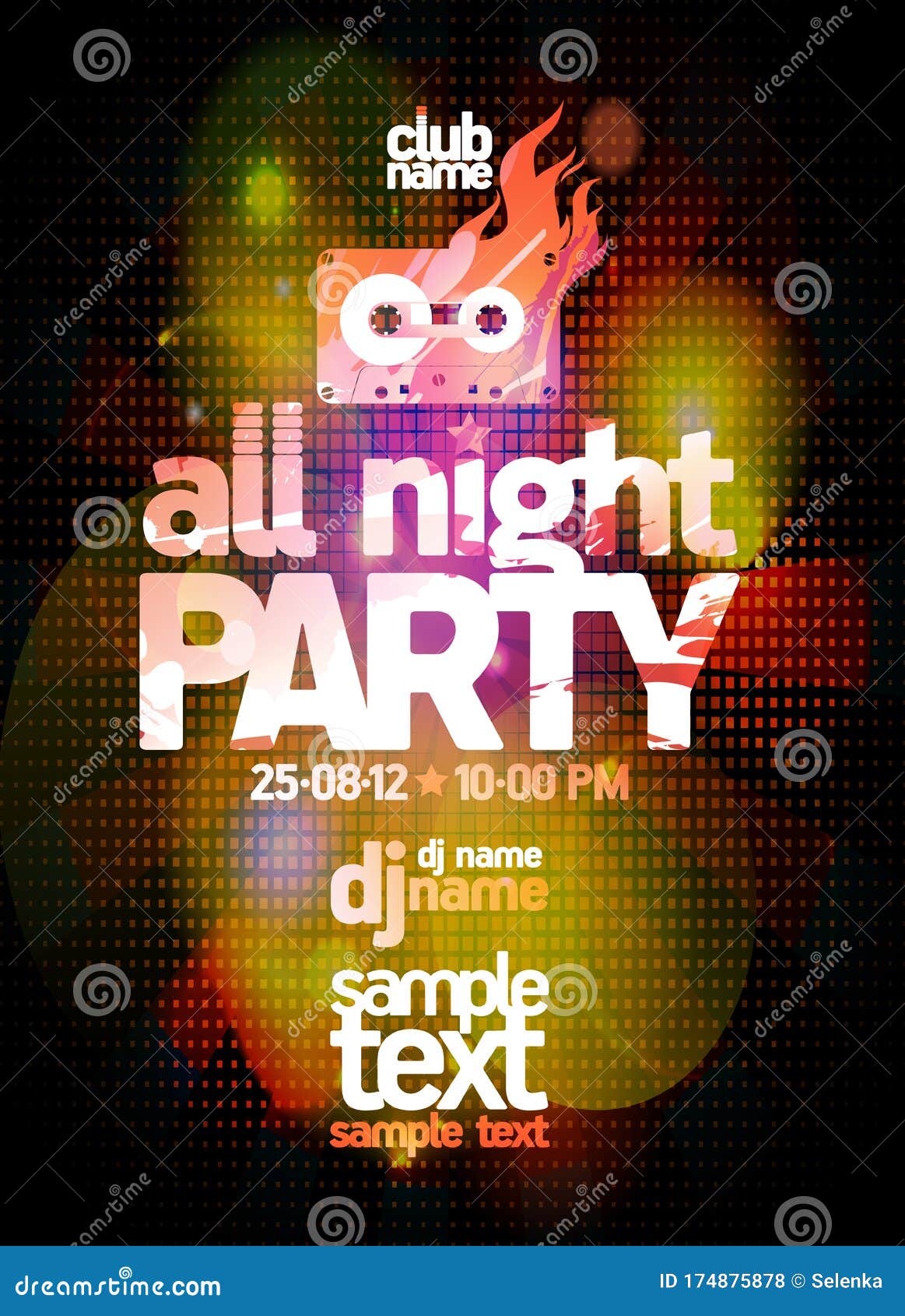 All Night Party Poster Design Concept with Place for Text Stock Vector ...