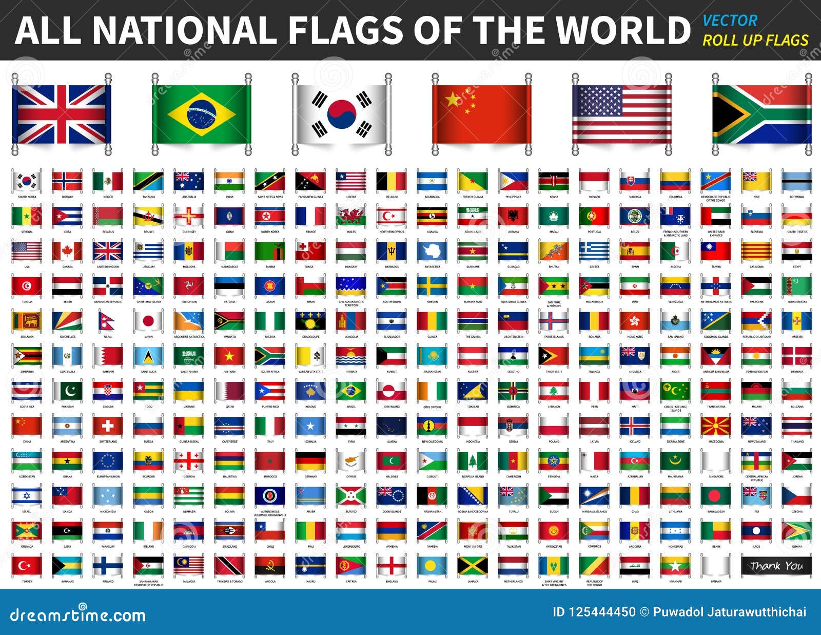 All Official National Flags of the World . Roll Up Design Stock Vector ...