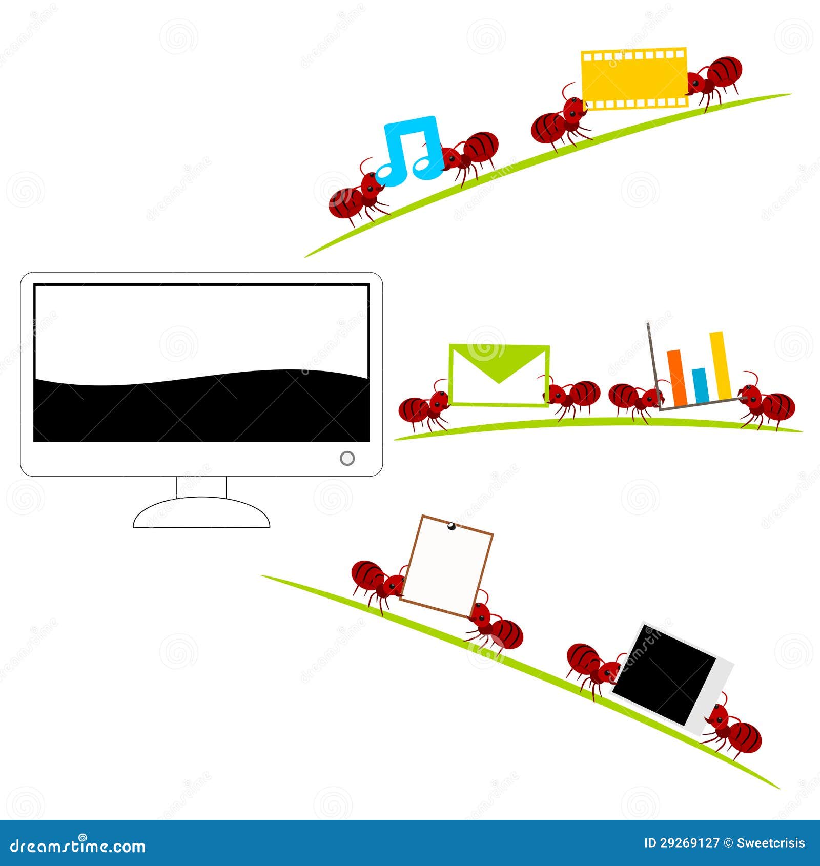 All in One Computer and Red Ants Illustration Stock Vector ...