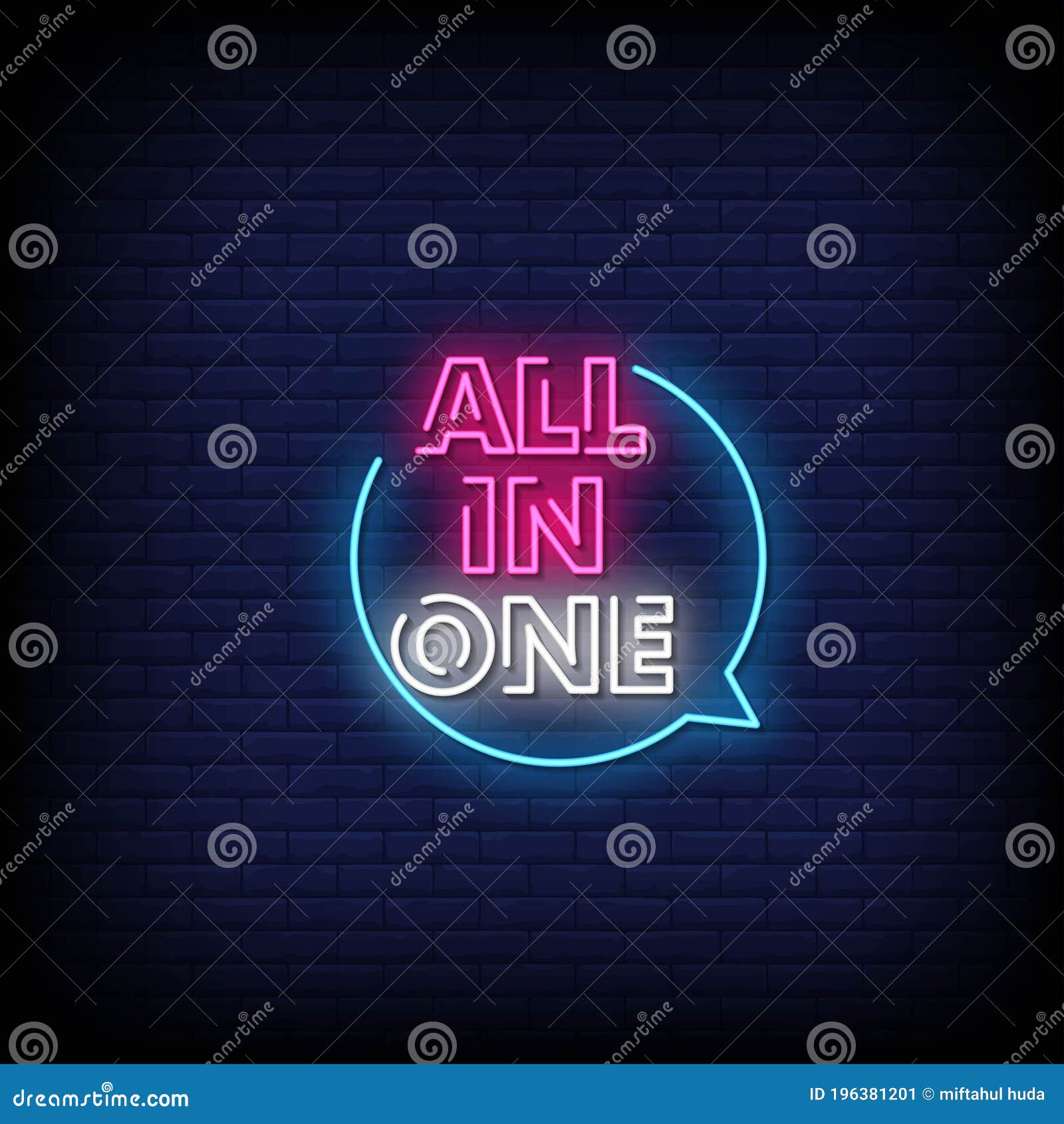 All in One Neon Signs Style Text Vector Stock Vector - Illustration of ...
