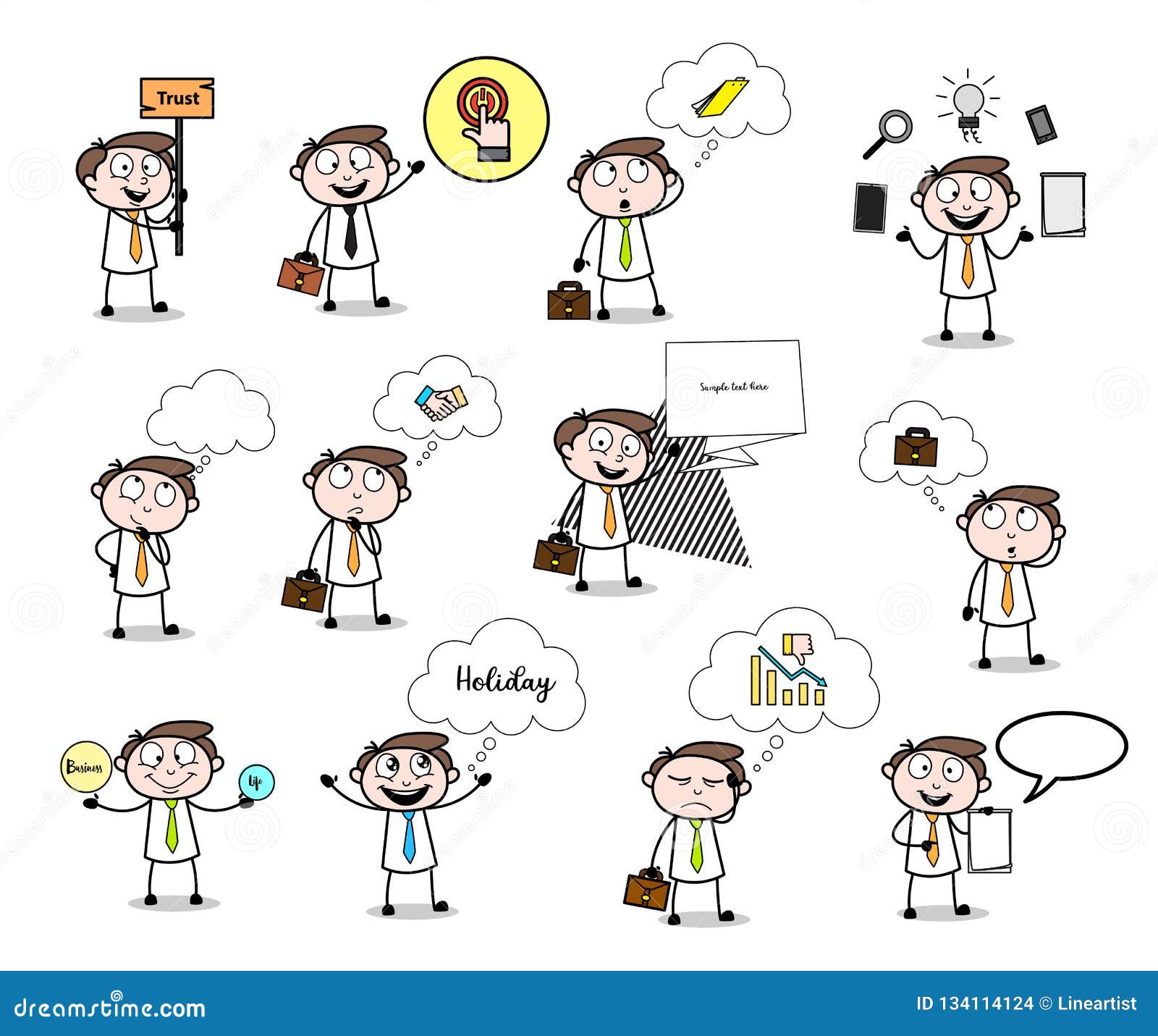 Various Thinking & Wondering Cartoon Professional Businessmanconcepts ...