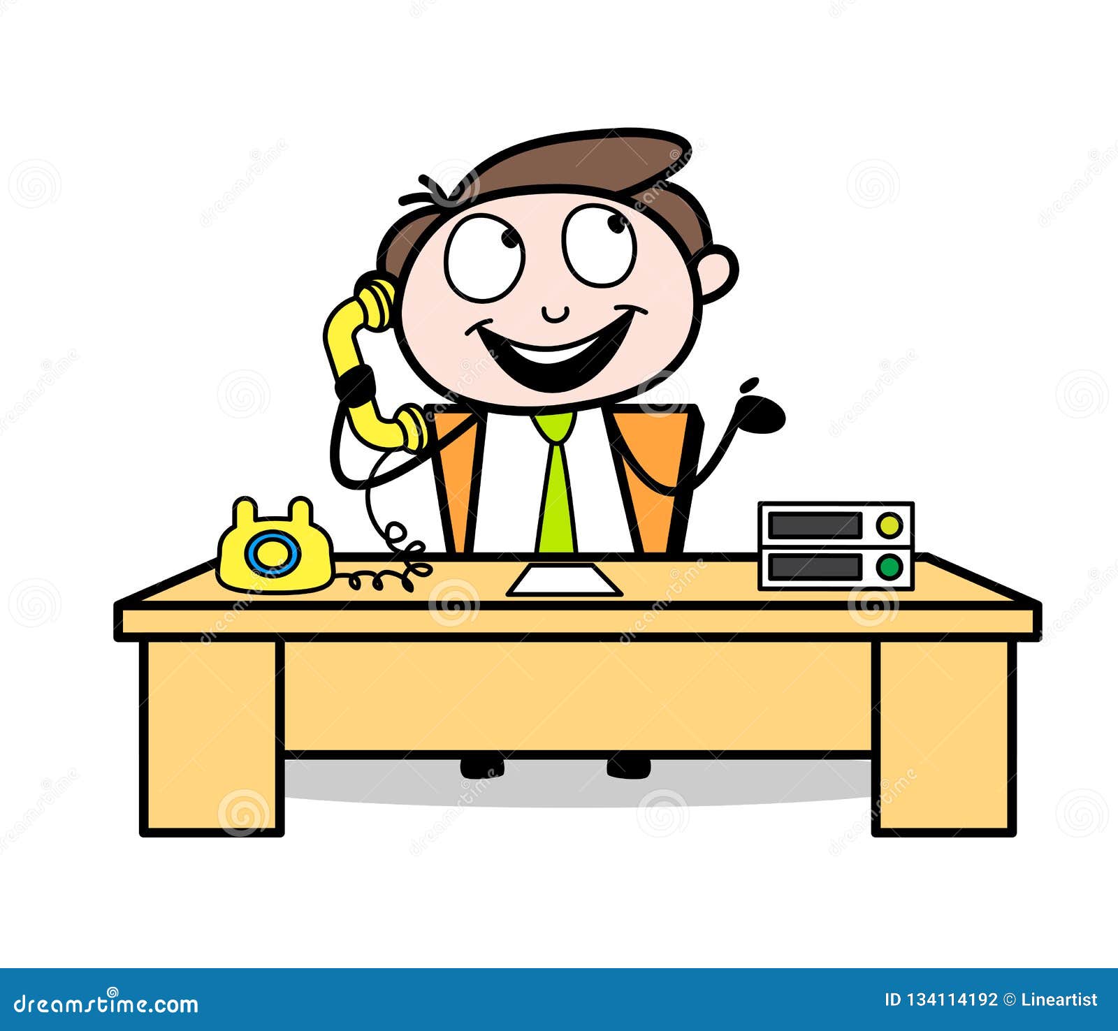 Cute Cartoon Professional Businessman Talking Over Phone in Office Desk ...