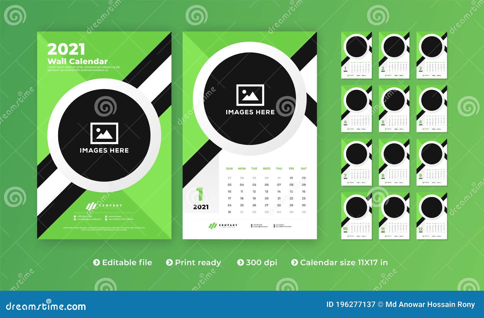 All in One 2021 Wall Calendar with Modern Creative Design and 1 To 12 ...