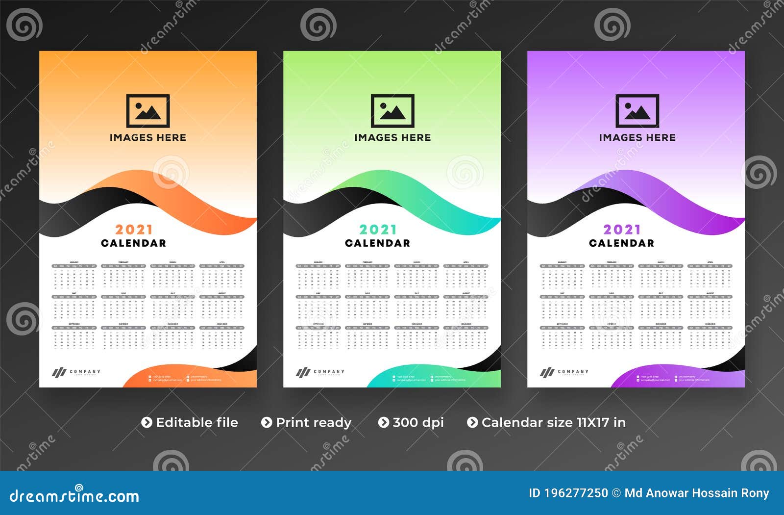 All in One 2021 Wall Calendar with Modern Creative Design and 1 To 12 ...