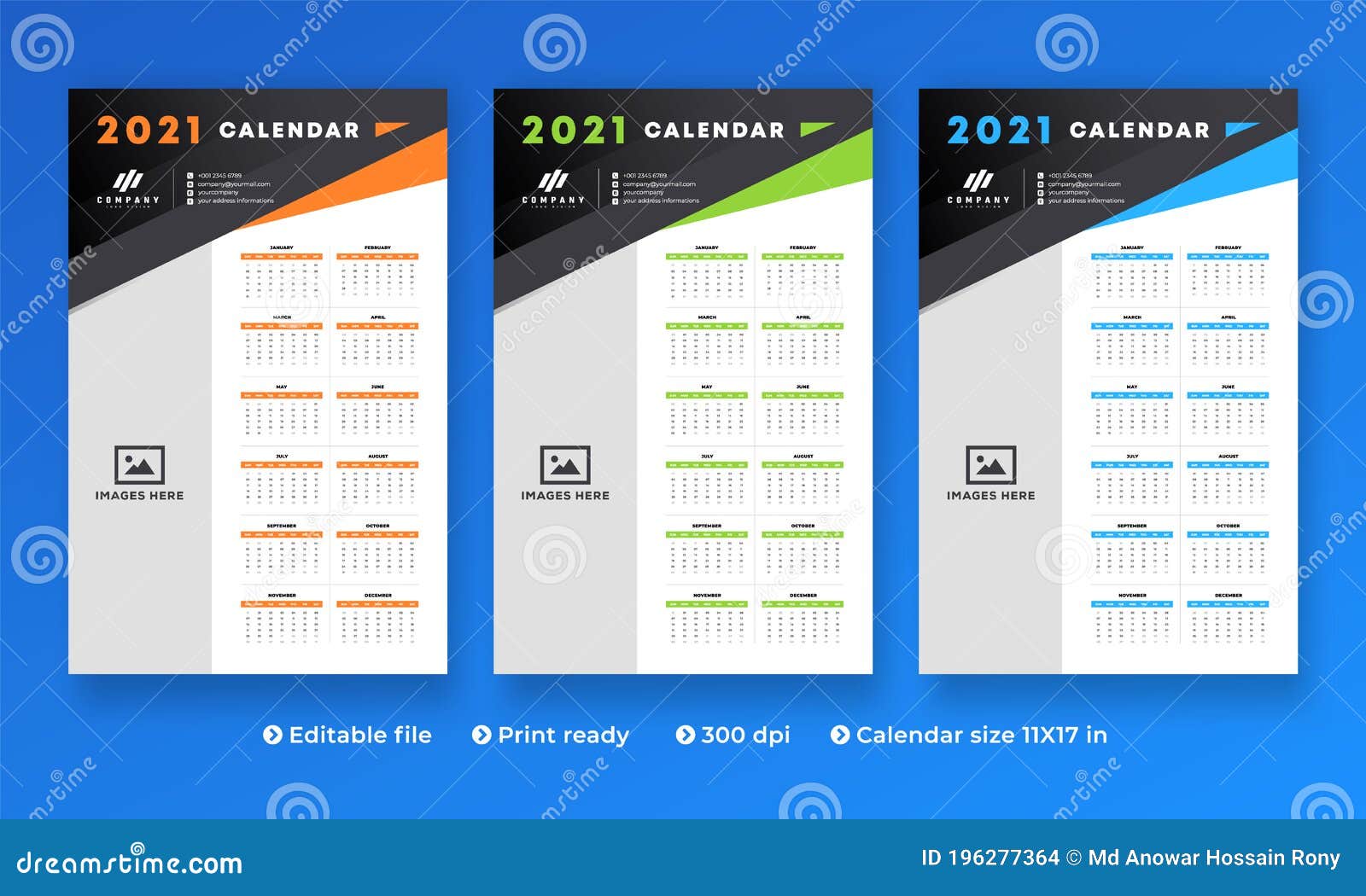 All in One 2021 Wall Calendar with Modern Creative Design and 1 To 12 ...