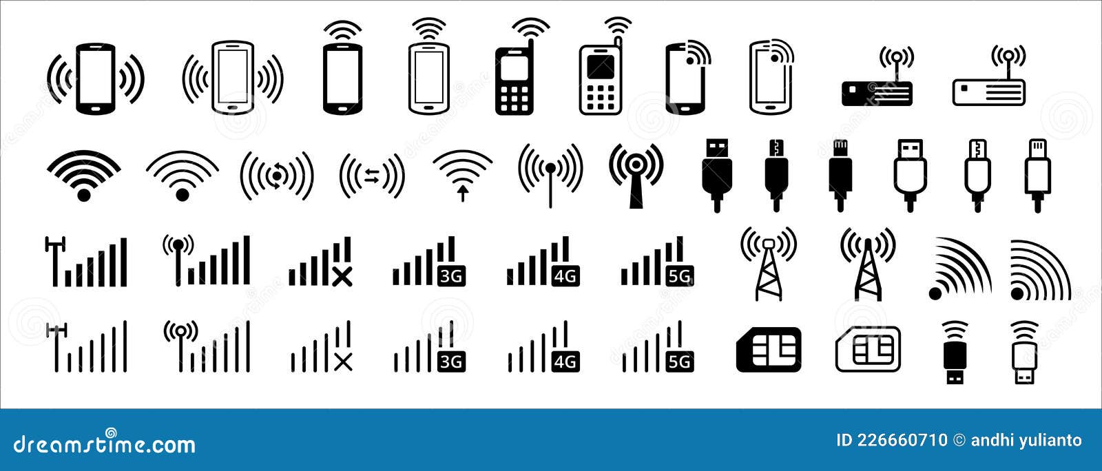 All Phone Wireless Internet Data Connection Vector Icon Set. Contains ...