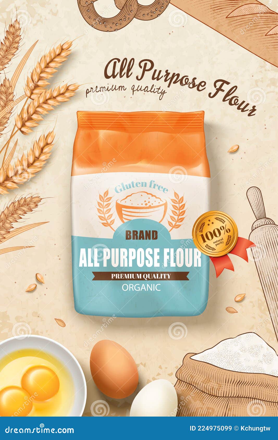 All-purpose Flour Pack Poster Ad Cartoon Vector | CartoonDealer.com ...