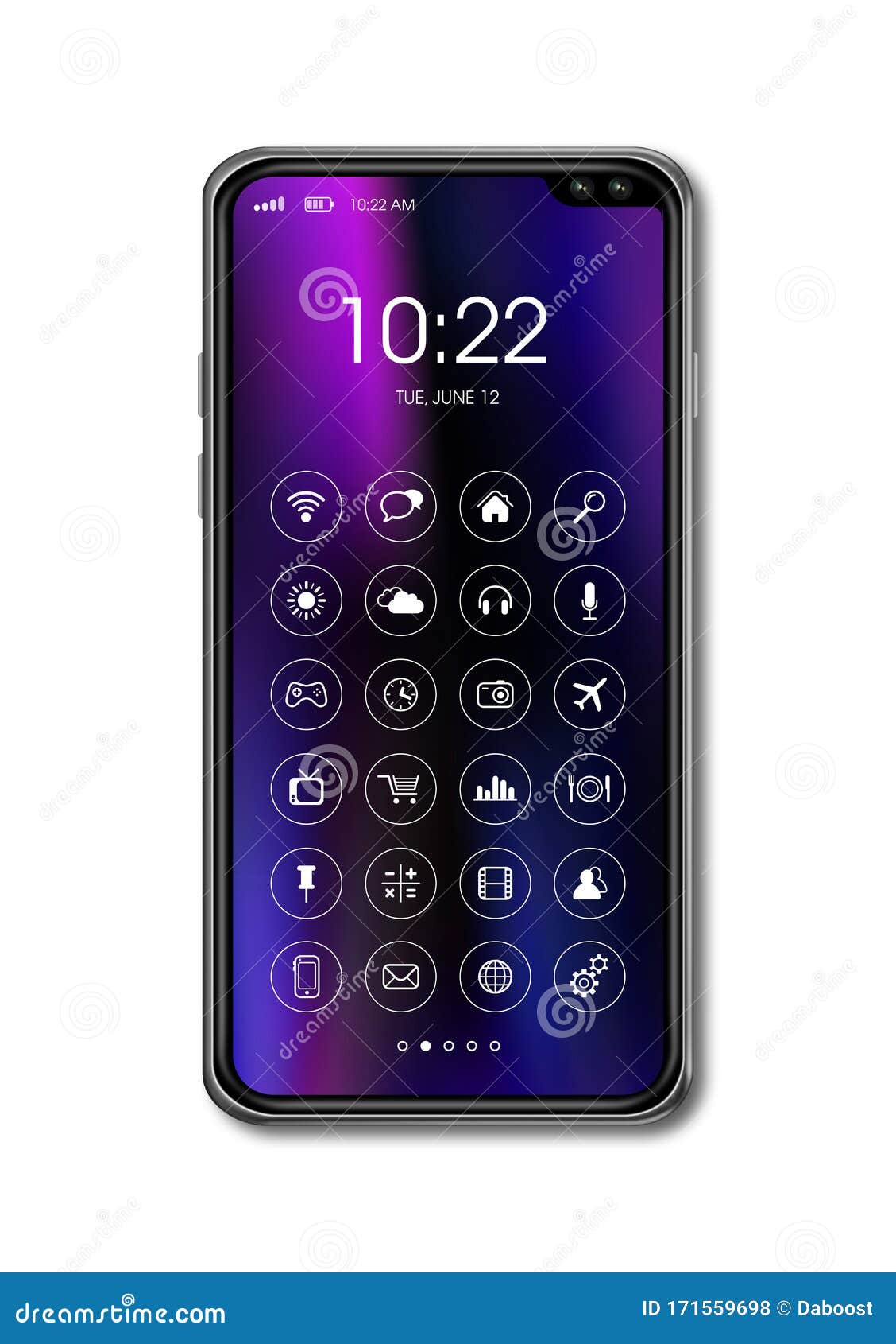 All Screen Smartphone with Icon Set Isolated on White. 3D Render Stock ...