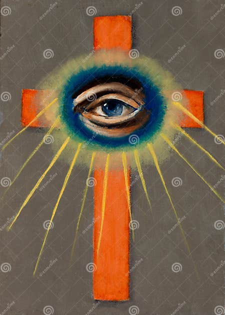 All Seeing Eye with Cross stock illustration. Illustration of cross ...