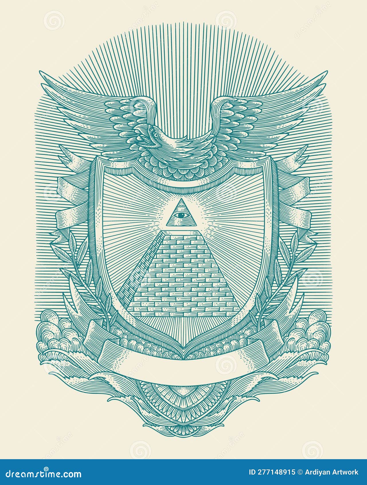 All Seeing Eye of God in Shield Frame with Eagle. Masonry and Illuminati Symbol Stock ...