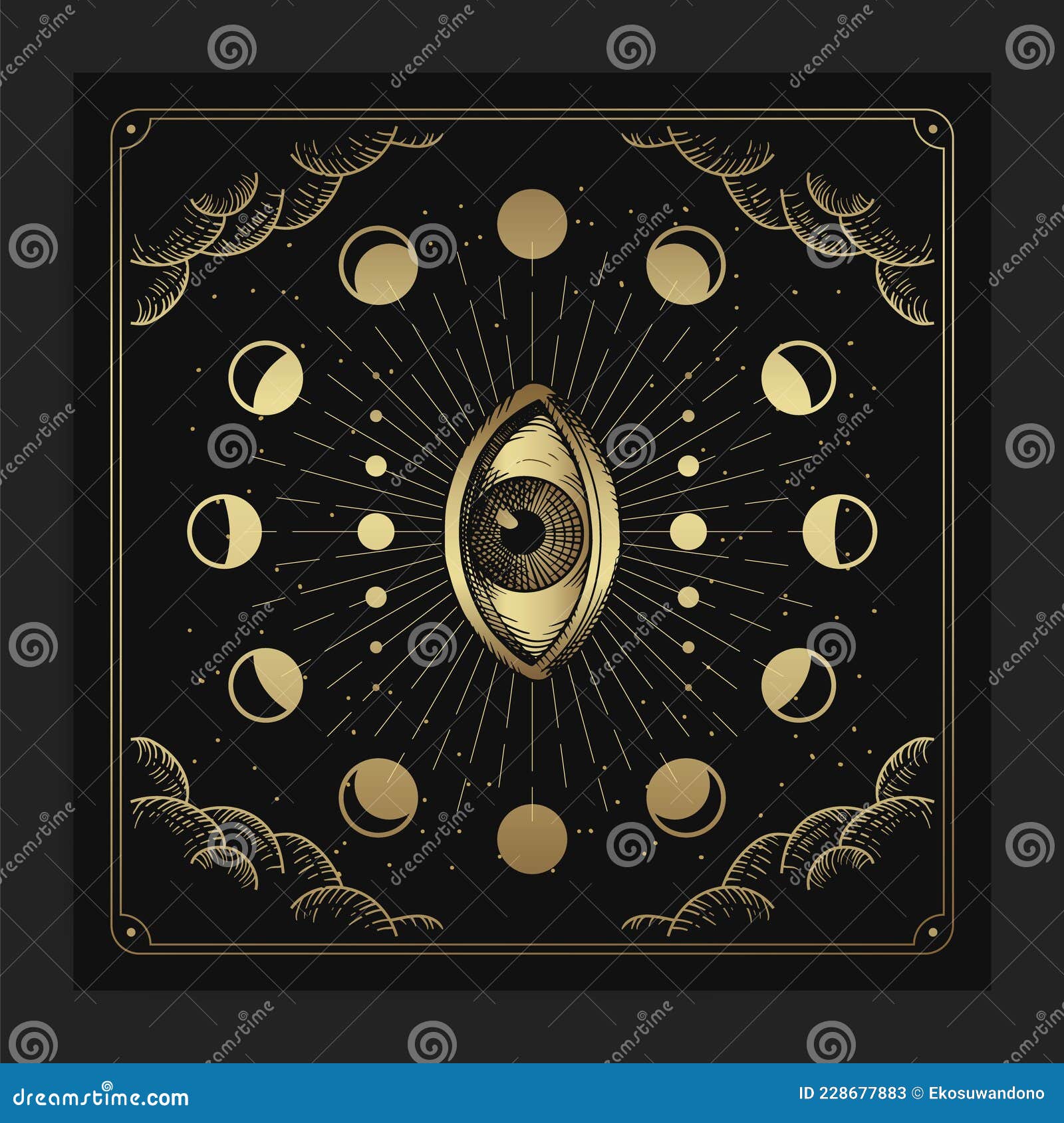 All Seeing Eye and Moon Phase Decorations with Engraving, Handrawn ...